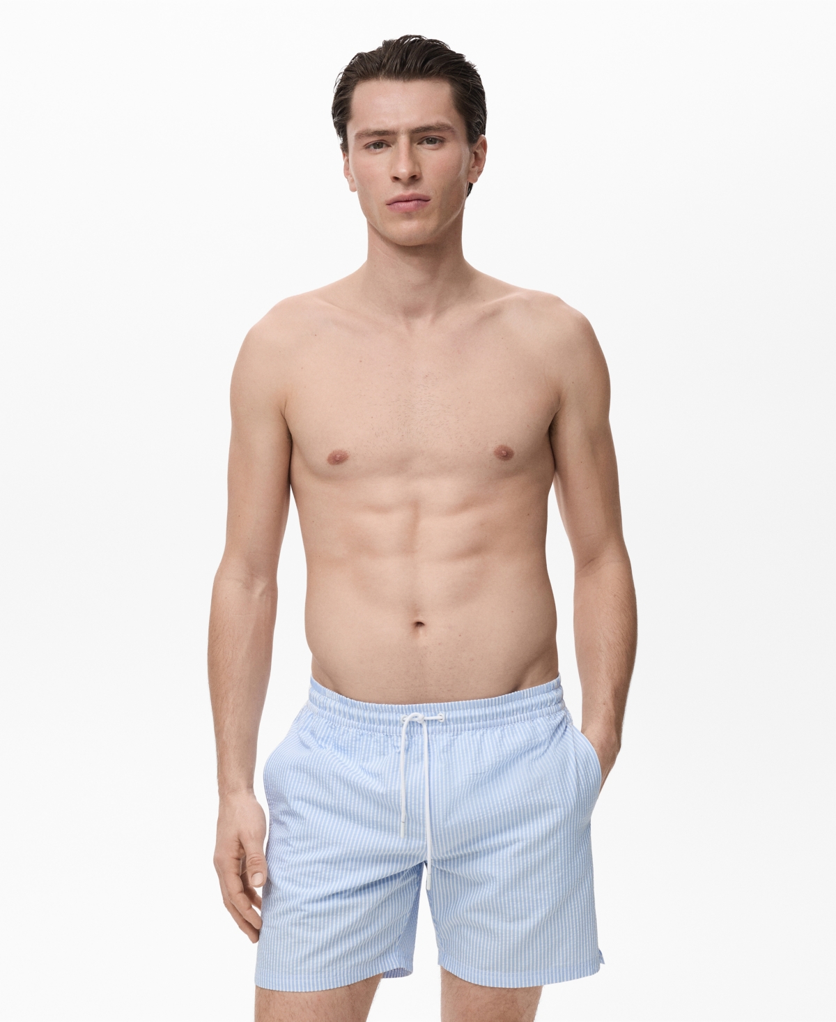Click here for Mango Mens Seersucker Swim Trunks - Sky Blue prices