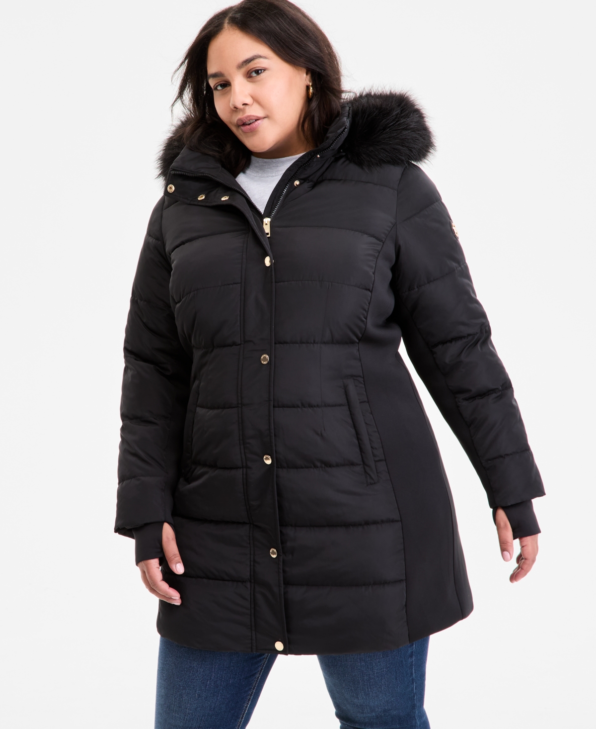 Click here for Michael Michael Kors Plus Size Faux-Fur-Trim Hoode... prices