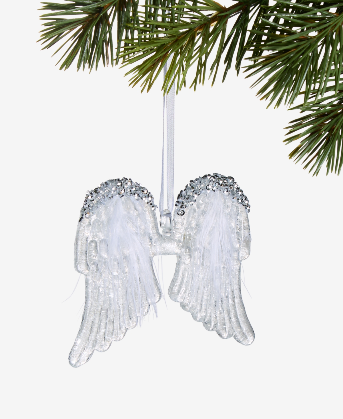 Click here for Holiday Lane Blessed Glass Feather-Trim Wings Orna... prices