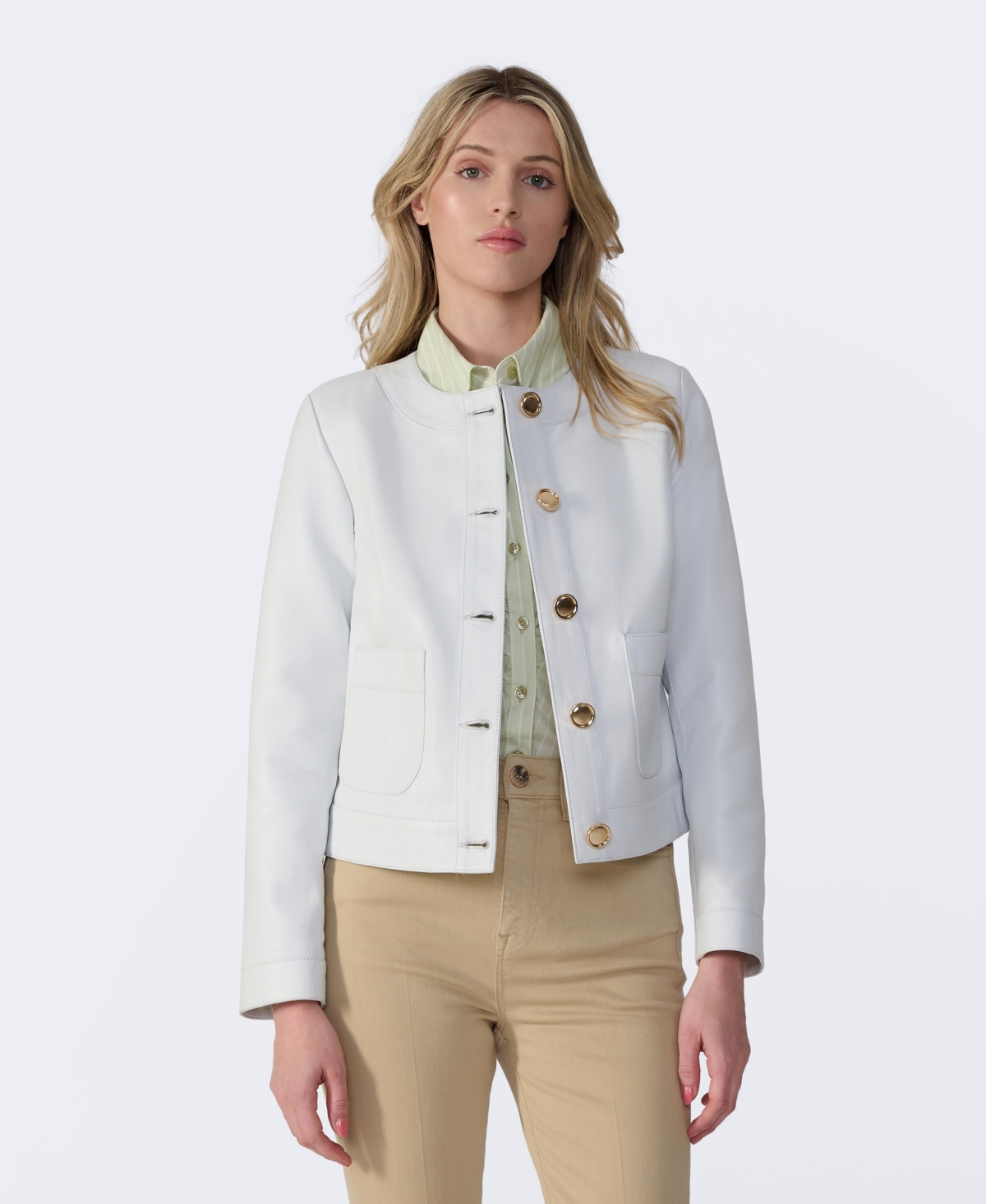 Click here for Womens Cropped Leather Jacket With Gold Buttons  C... prices