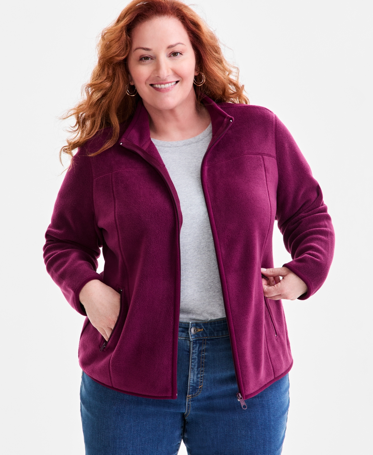 Click here for Style & Co Plus Size Solid Polar Fleece Zip-Front... prices