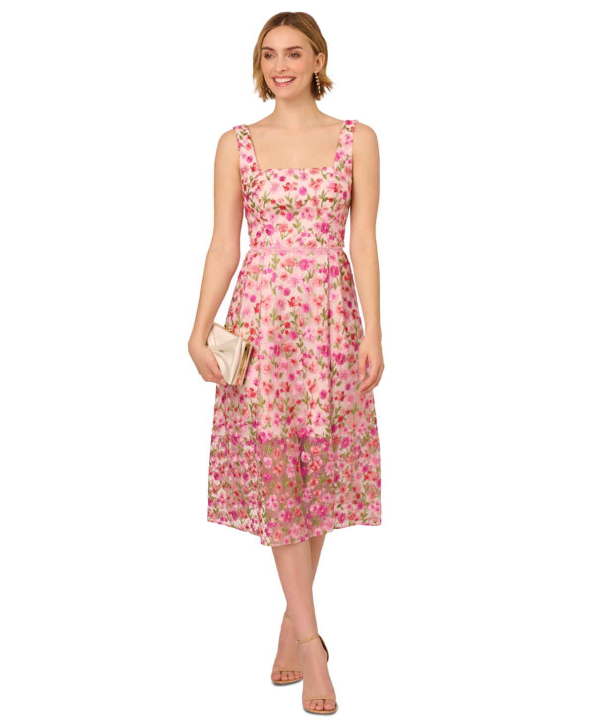 Click here for Adrianna Papell Womens Floral-Embroidered Square-N... prices