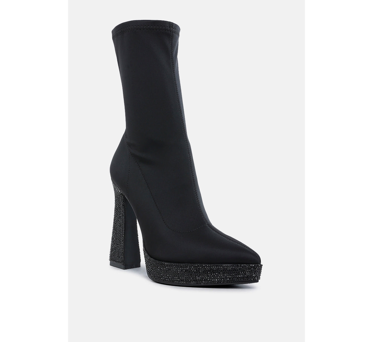 Click here for Kasuti Lycra Rhinestone Detail Ankle Boots - Black prices