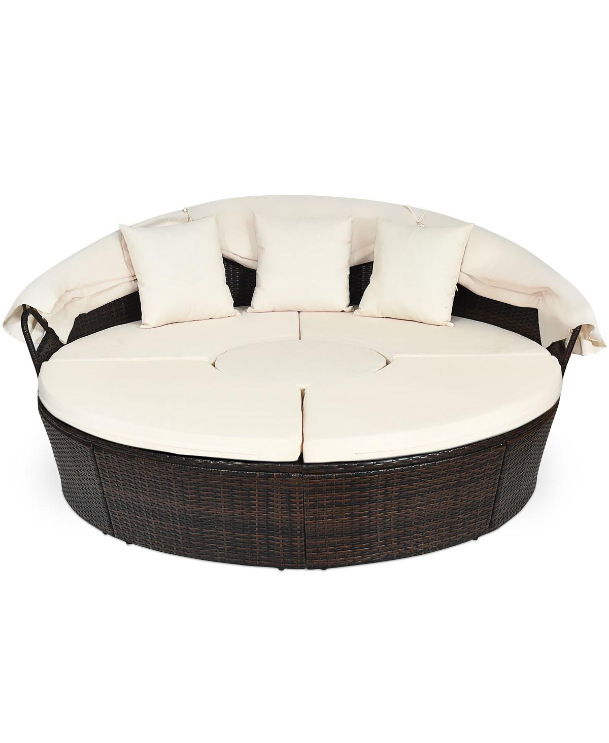Click here for Patio Rattan Daybed Cushioned Sofa Adjustable Tabl... prices