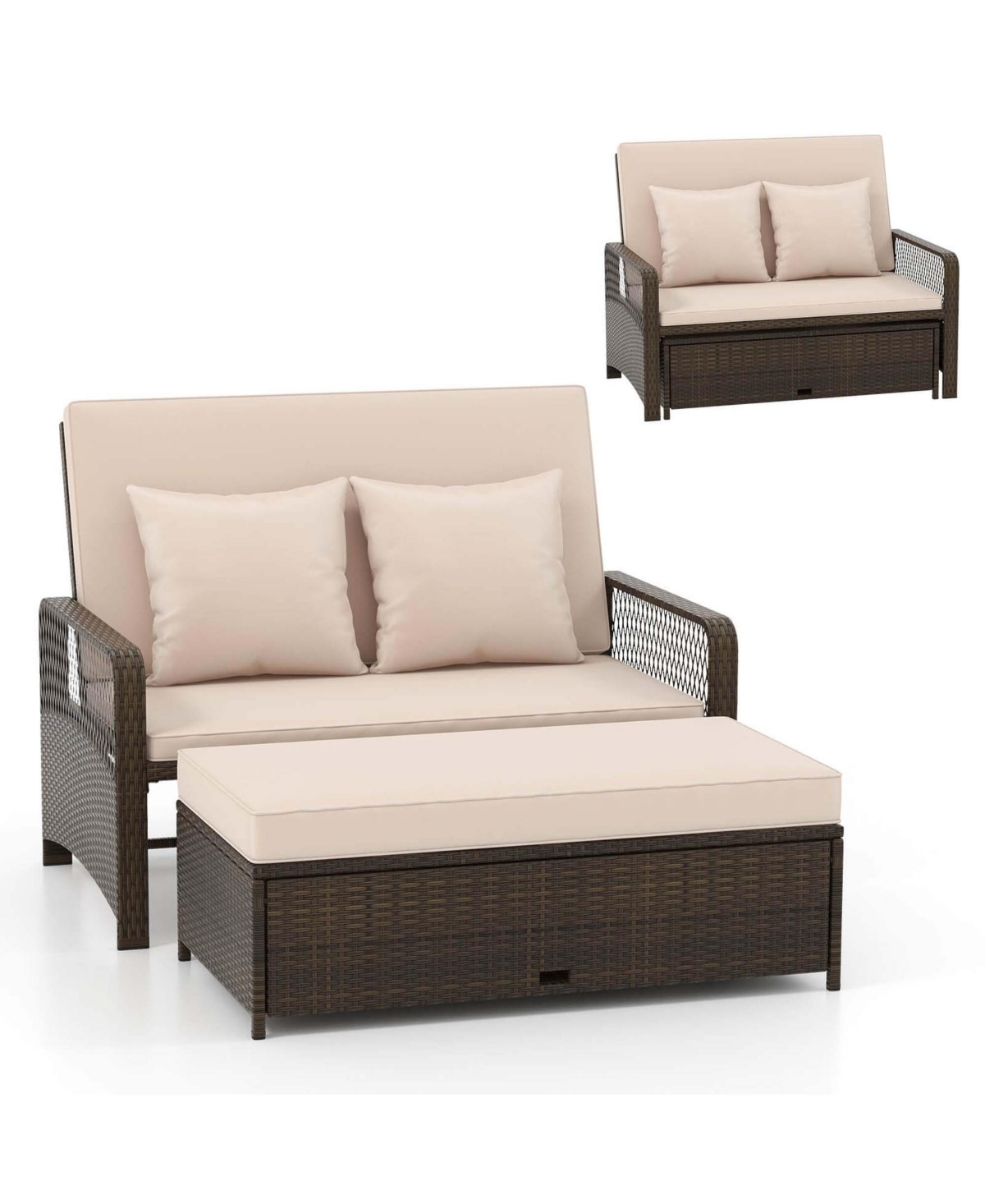 Click here for Patio Rattan Daybed Wicker Loveseat Sofa with Mult... prices