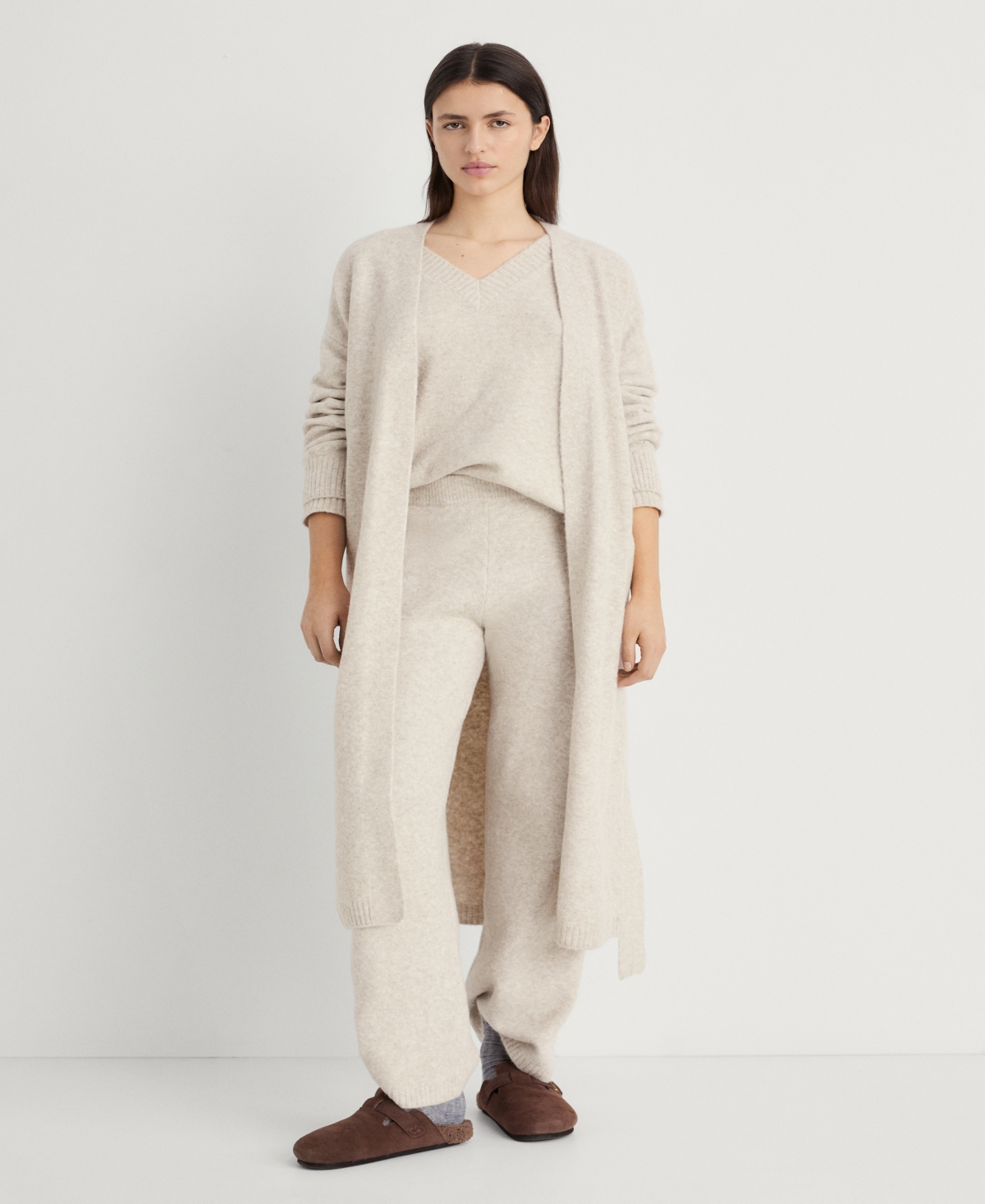 Click here for Mango Womens Long Knitted Cardigan Sweater - Beige prices