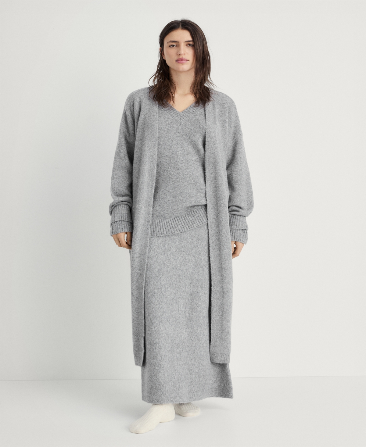 Click here for Mango Womens Long Knitted Cardigan Sweater - Gray prices