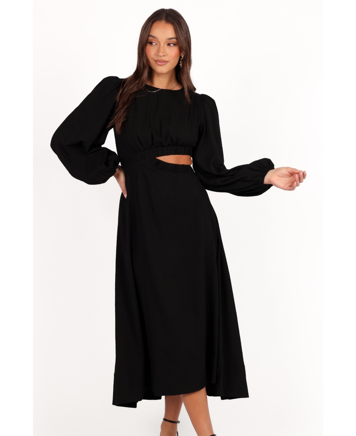 Petal and Pup Womens Ginnee Puff Sleeve Cutout Midi Dress - Black