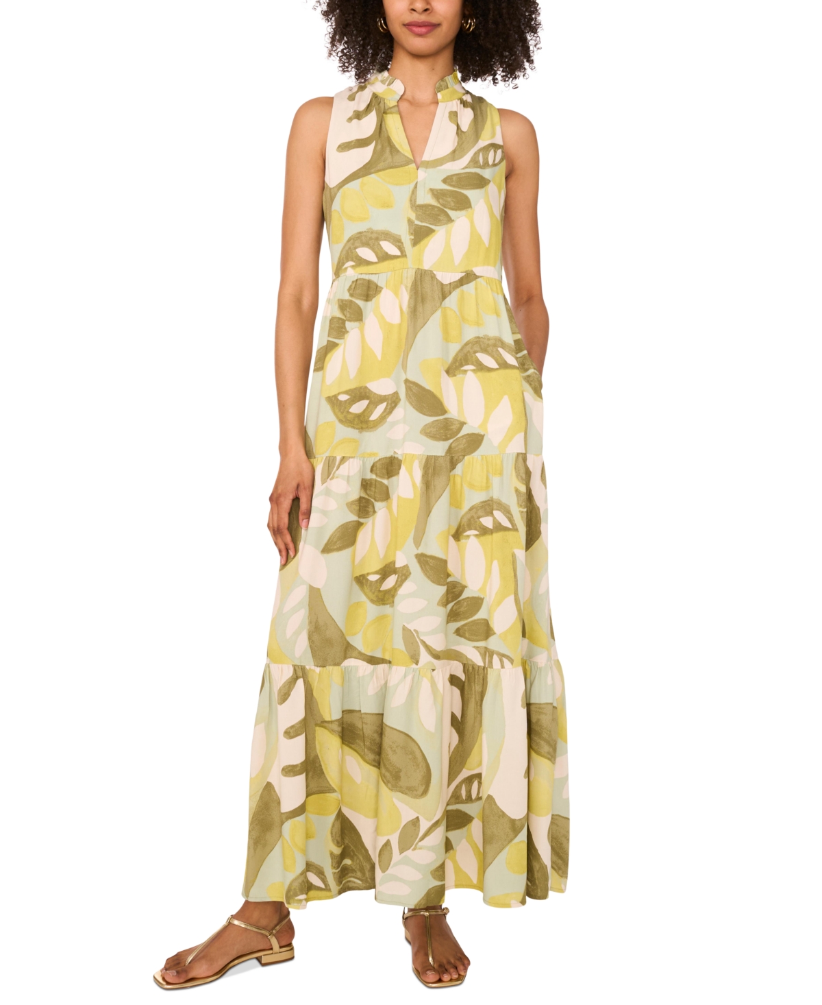 Click here for Vince Camuto Womens Tropical-Print Split-Neck Tier... prices