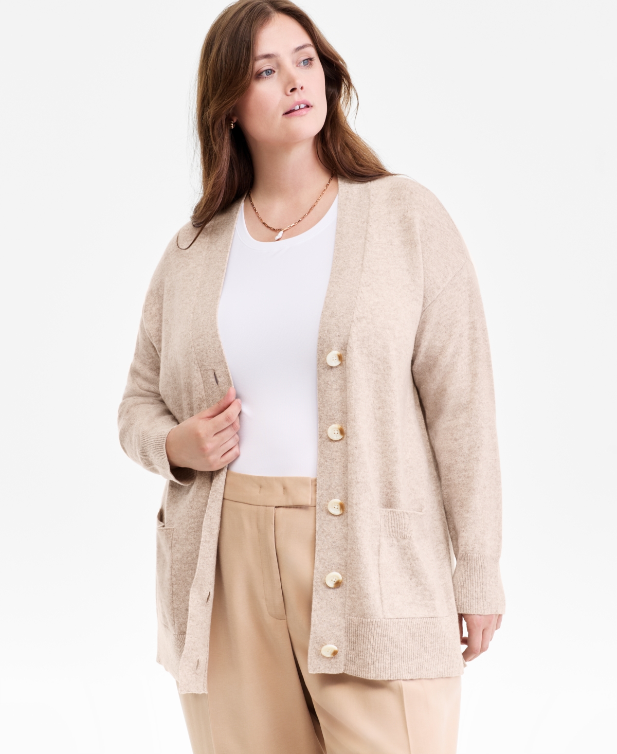 Click here for Charter Club Plus Size 100 Cashmere Button-Front C... prices