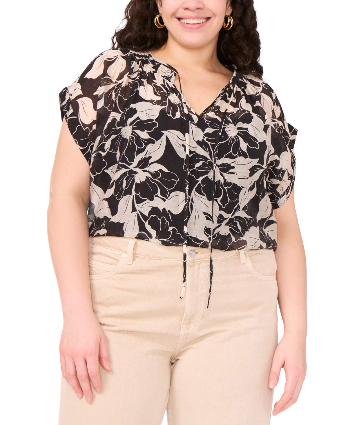 Click here for Vince Camuto Plus Size Printed Peasant Blouse - Ri... prices