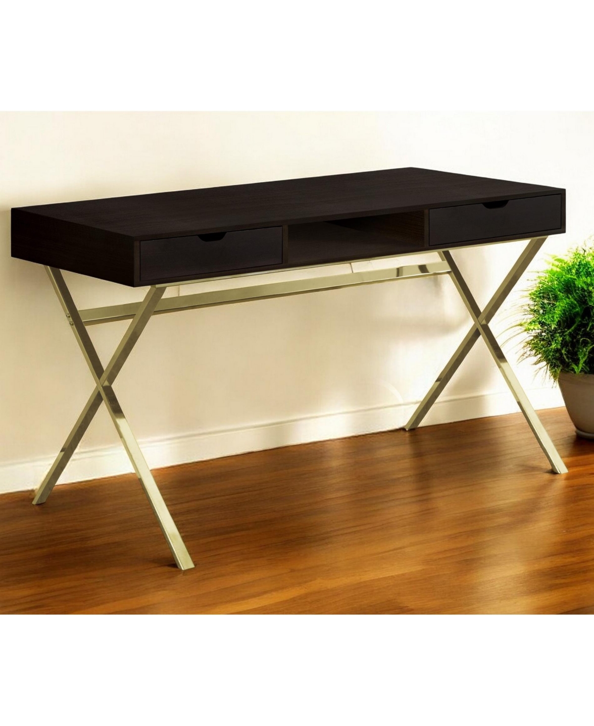 Click here for 24" Dark Brown and Gold Computer Desk With Tw... prices