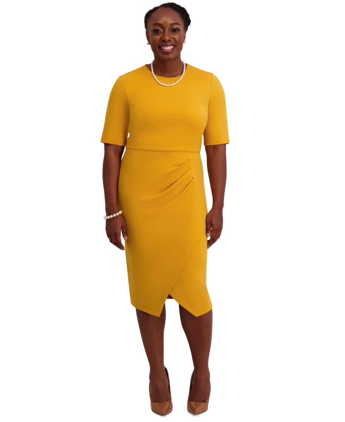 Click here for Kasper Womens Short-Sleeve Side Pleated Dress  Reg... prices
