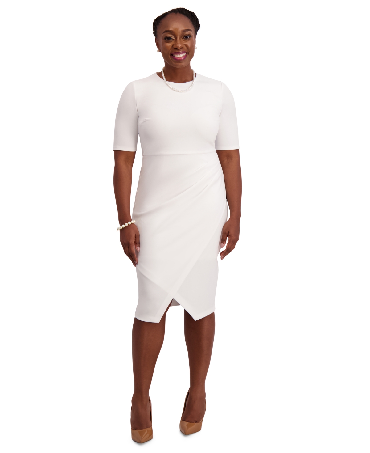 Click here for Kasper Womens Short-Sleeve Side Pleated Dress  Reg... prices