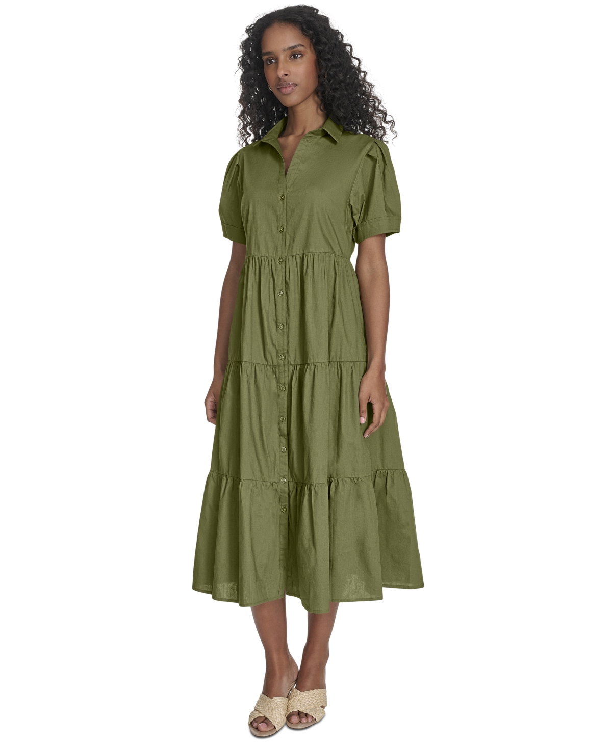 Click here for Calvin Klein Womens Cotton Tiered Midi Shirtdress... prices