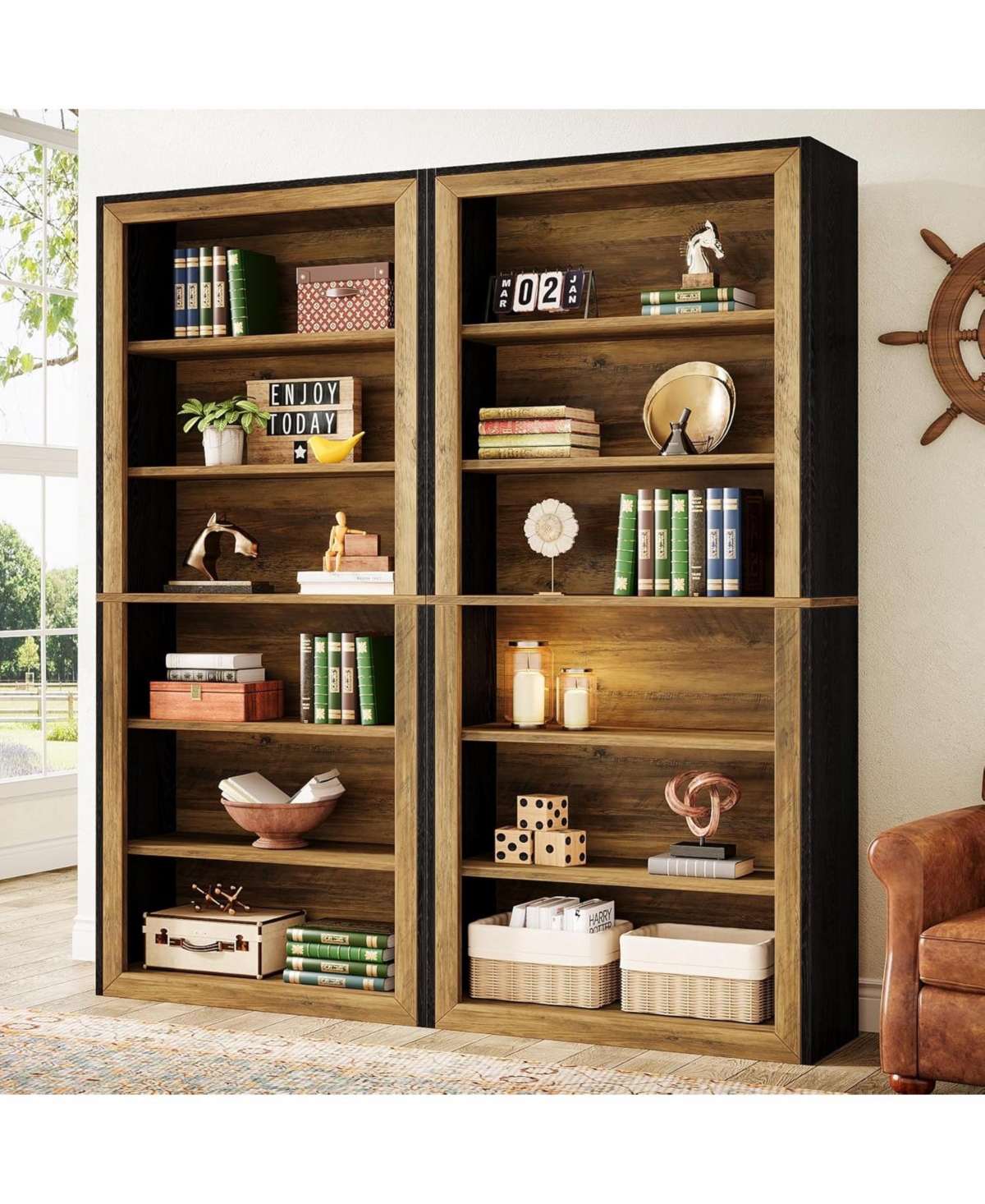 Click here for Tribesigns Set of 2 Tall Bookshelves  74.4 Vintage... prices