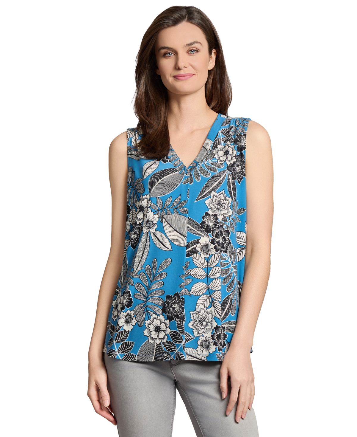 Click here for Jones New York Petite Floral-Print Sleeveless V-Ne... prices