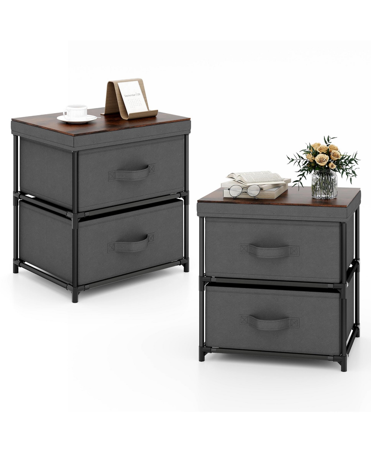 Click here for Gymax 2PCS 2 Drawer Dresser Fabric Storage Organiz... prices