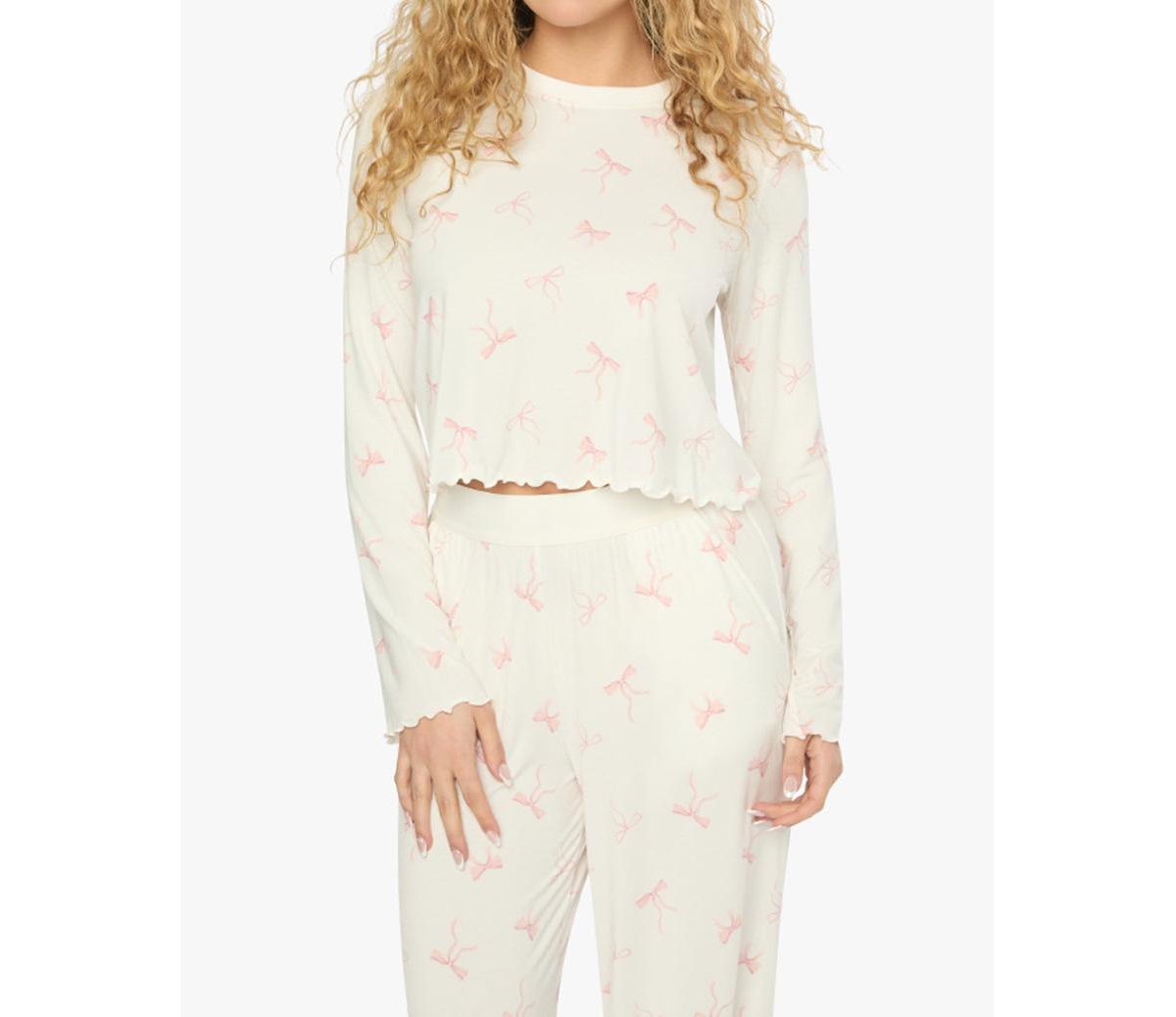 Click here for WeWoreWhat Womens Boxy Crewneck Top - Ivory/pink prices