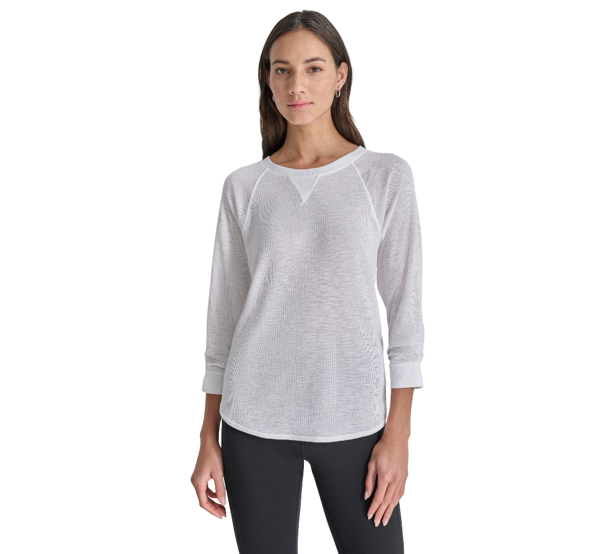 Click here for Dkny Womens Mini Slub Waffle Three Quarter Sleeve... prices