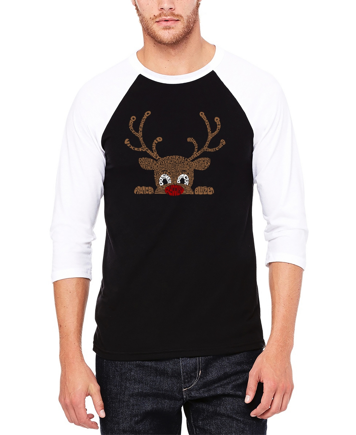 Click here for La Pop Art Mens Peeking Reindeer Raglan Baseball W... prices