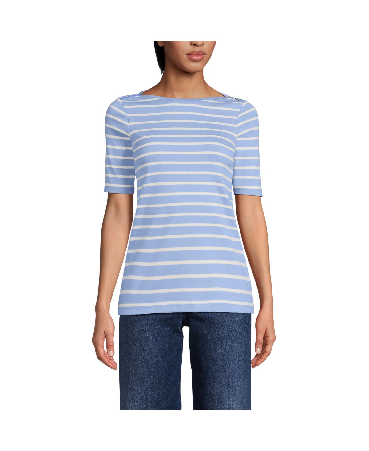 Click here for Lands End Womens Supima Cotton Elbow Sleeve Boatne... prices