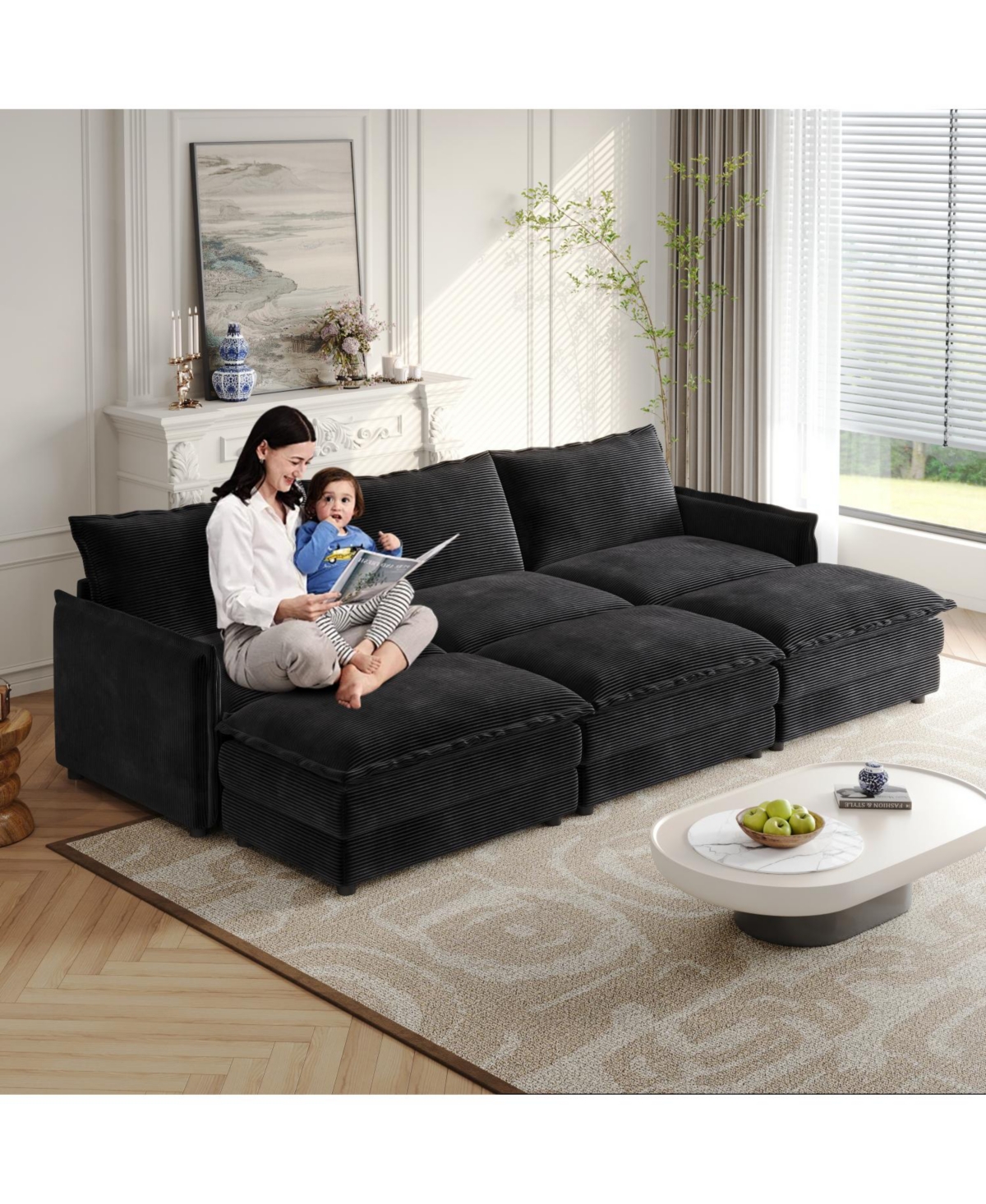 Click here for Streamdale Corduroy Cloud Sofa with Footrests & Cu... prices