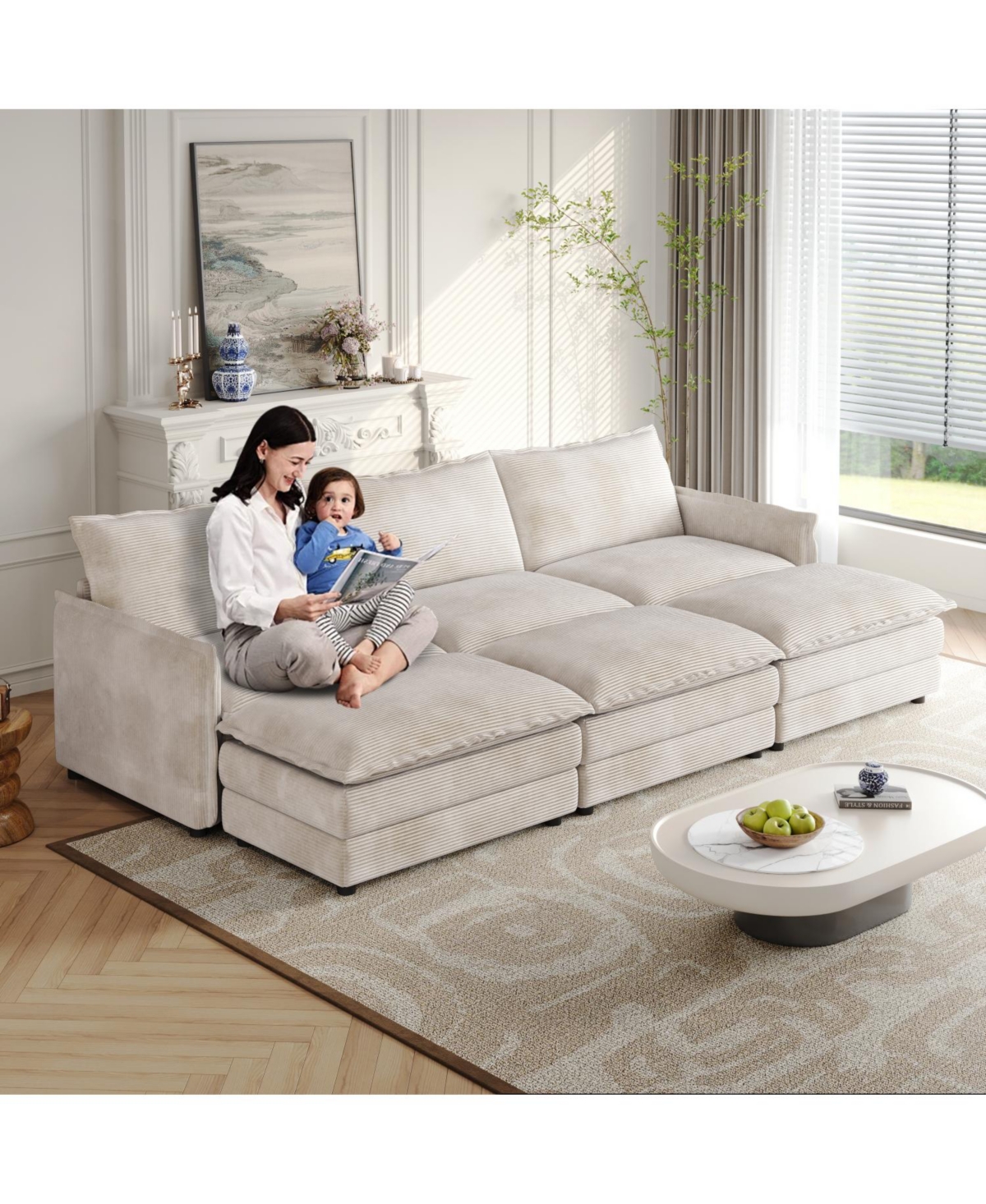 Click here for Streamdale Corduroy Cloud Sofa with Footrests & Cu... prices