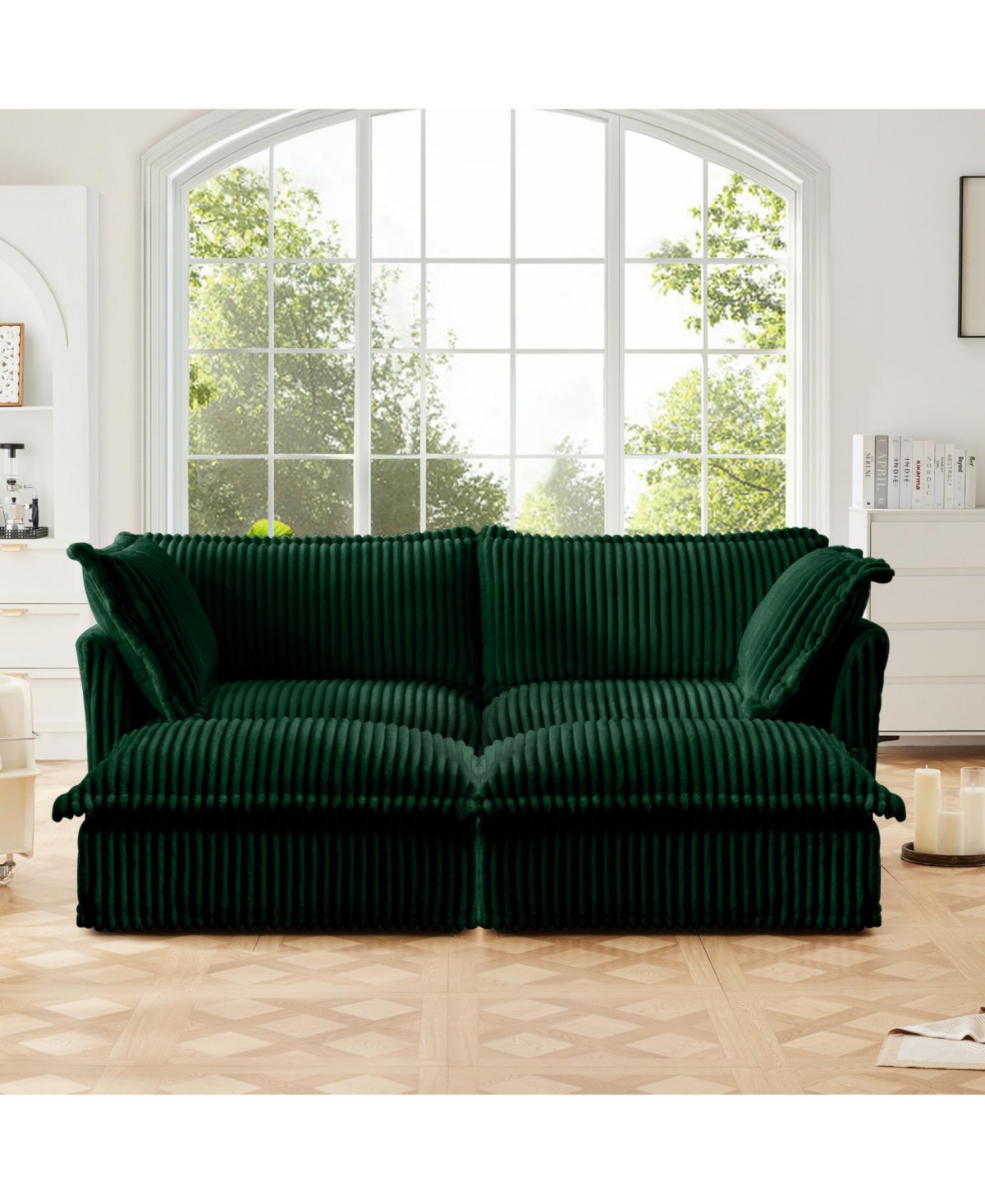 Click here for Streamdale Green Corduroy 2-Seater Sofa with Ottom... prices