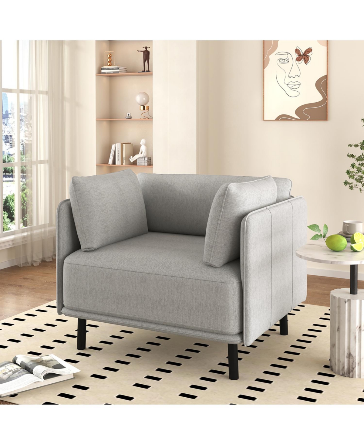 Click here for Streamdale Vintage Lounge Chair Grey Polyester  Wo... prices