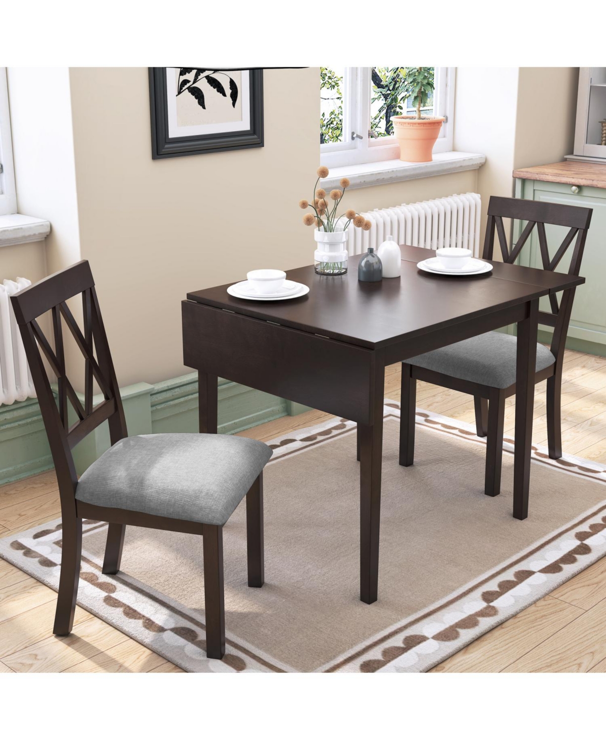 Click here for Natural 3-Piece Dining Set with Drop Leaf Table &... prices