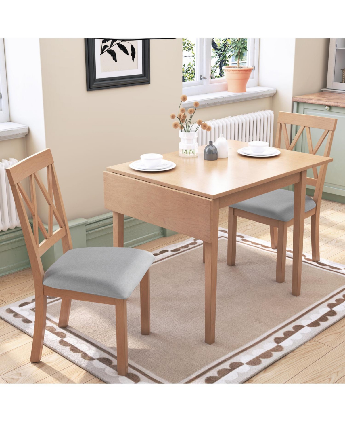 Click here for Natural 3-Piece Dining Set with Drop Leaf Table &... prices