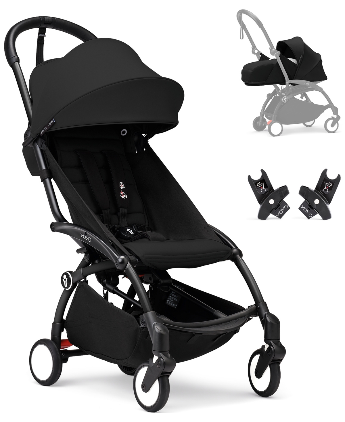 Stokke Baby YoyoÂ³ Stroller Bundle Newborn & Car Seat Adapter - Black Blk