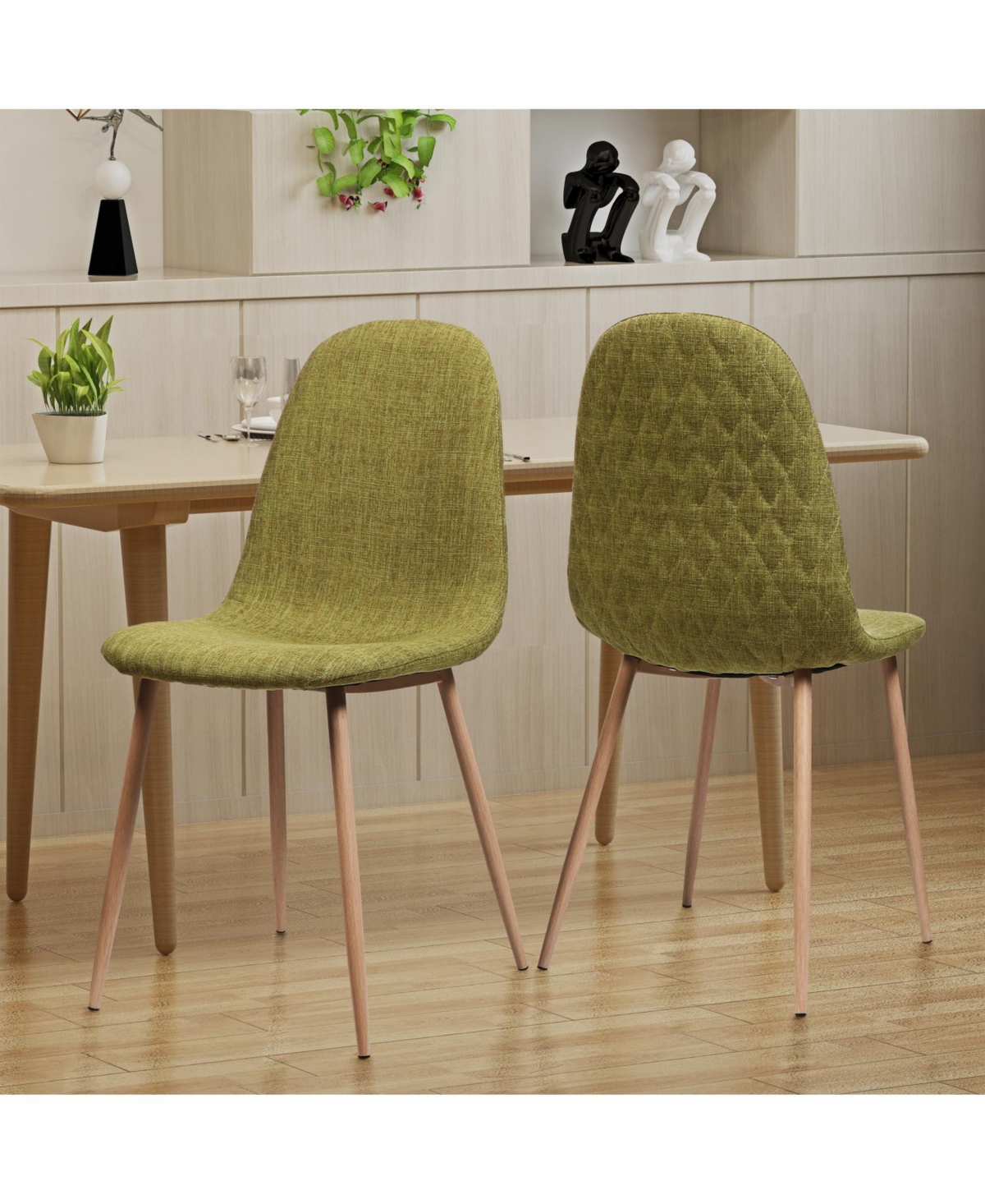 Click here for Streamdale Two Green Fabric Dining Chairs with Lig... prices