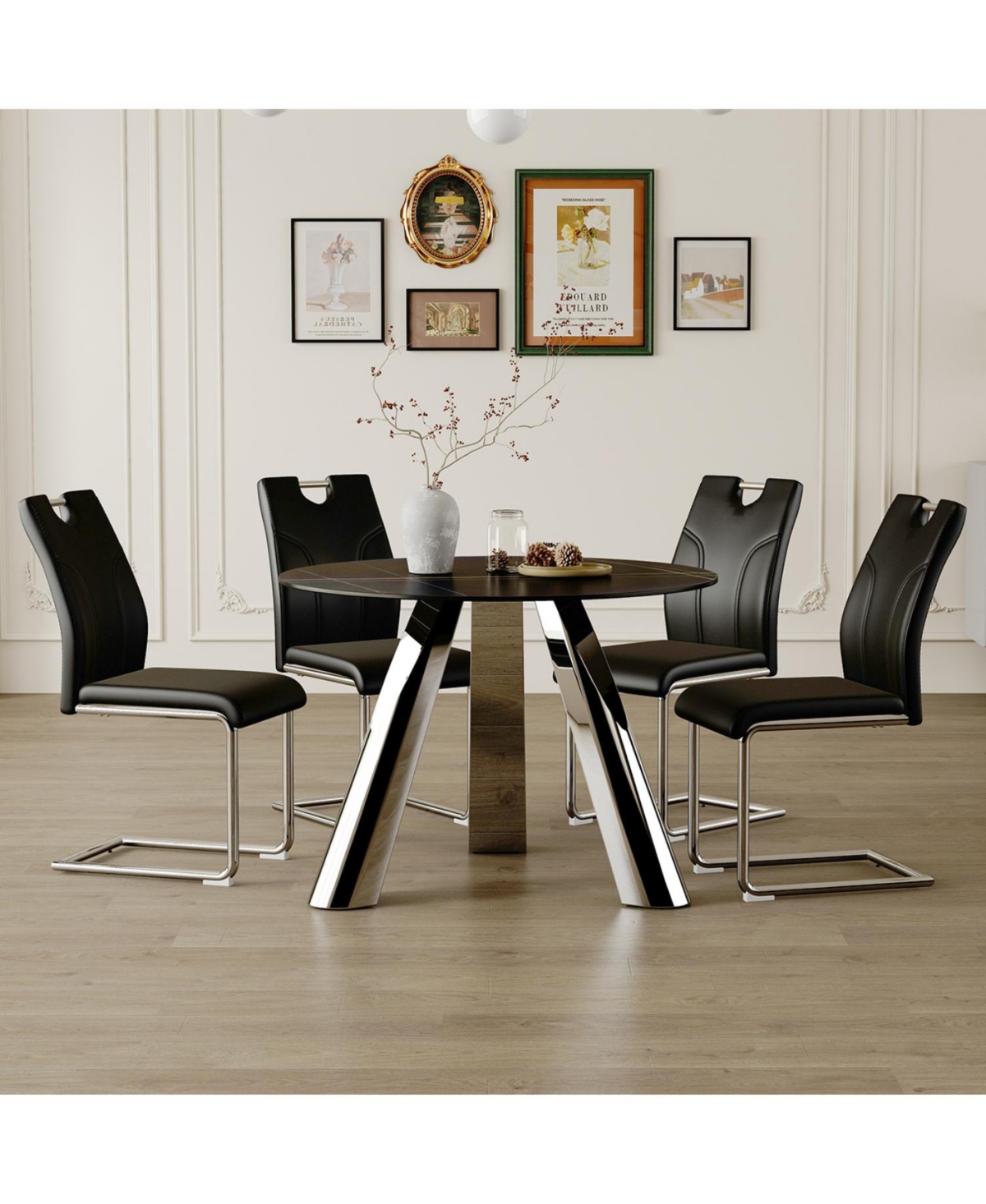Click here for Streamdale Round Table and 4 Black Chairs with Sil... prices