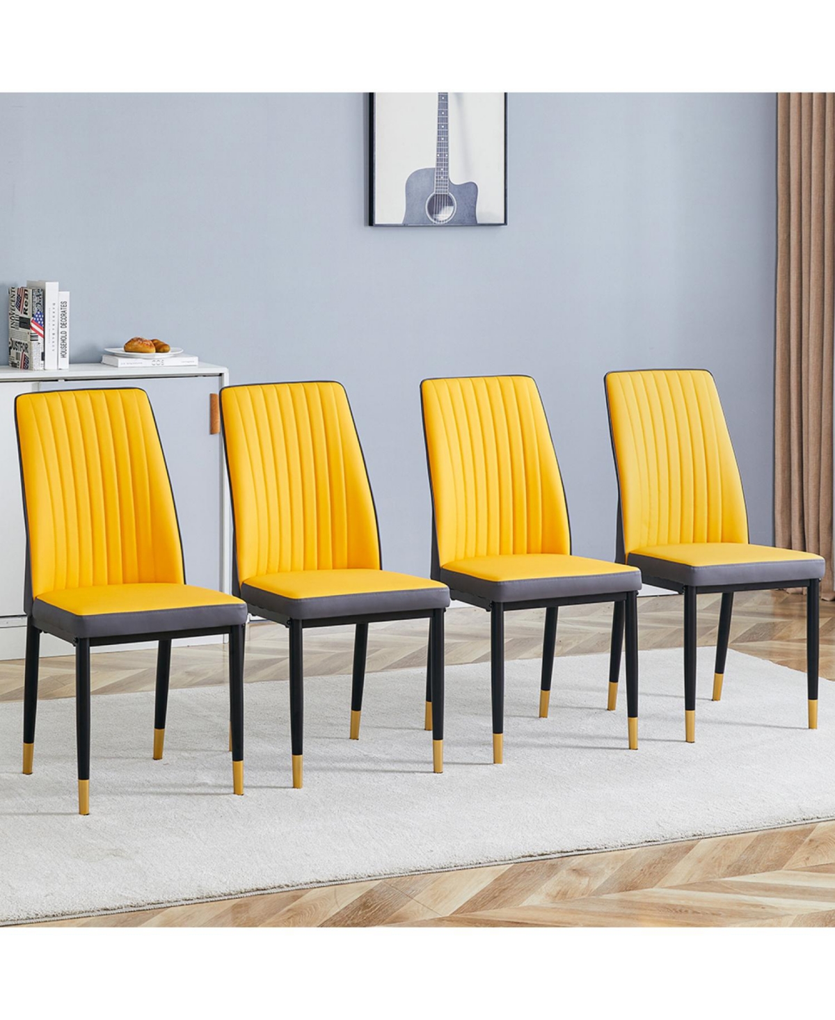 Click here for Set of 4 Orange Pu Dining Chairs with High Backs a... prices