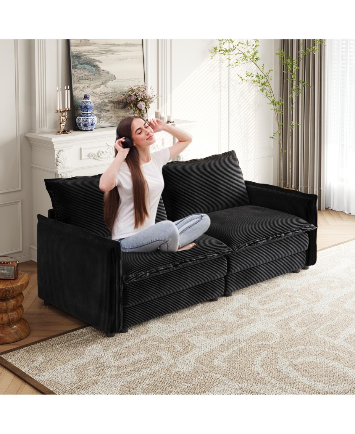 Click here for Streamdale Corduroy Loveseat Sofa with Pillows - B... prices