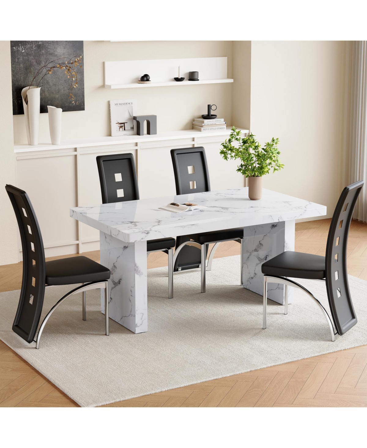 Click here for White Marble Dining Set - 4 Pu Chairs  Silver Legs... prices