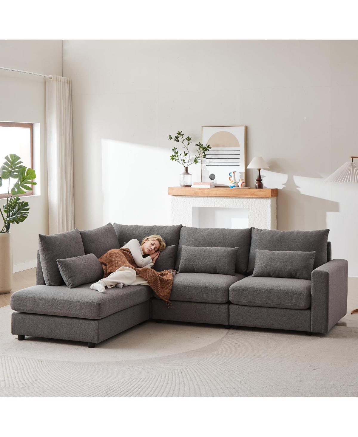 Click here for Streamdale 100" Convertible L-Shaped Linen So... prices
