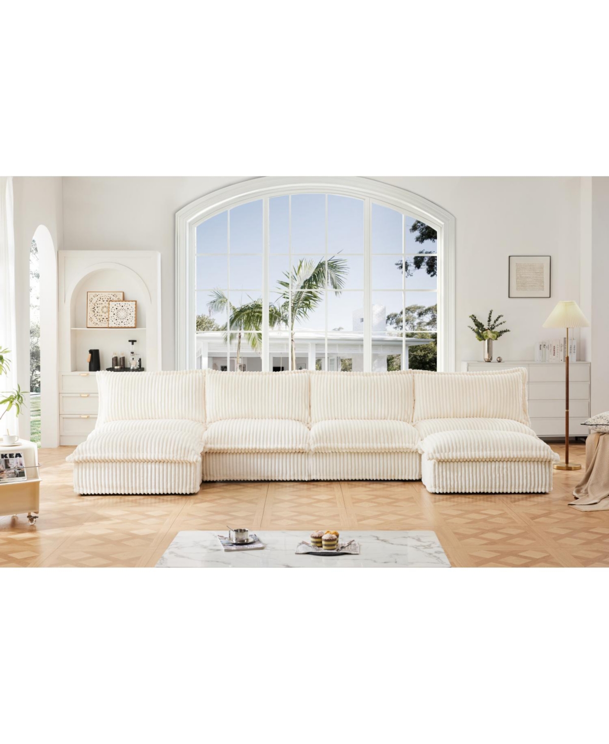 Click here for Slipcovered 4-Seater Sectional Sofa with Ottoman a... prices
