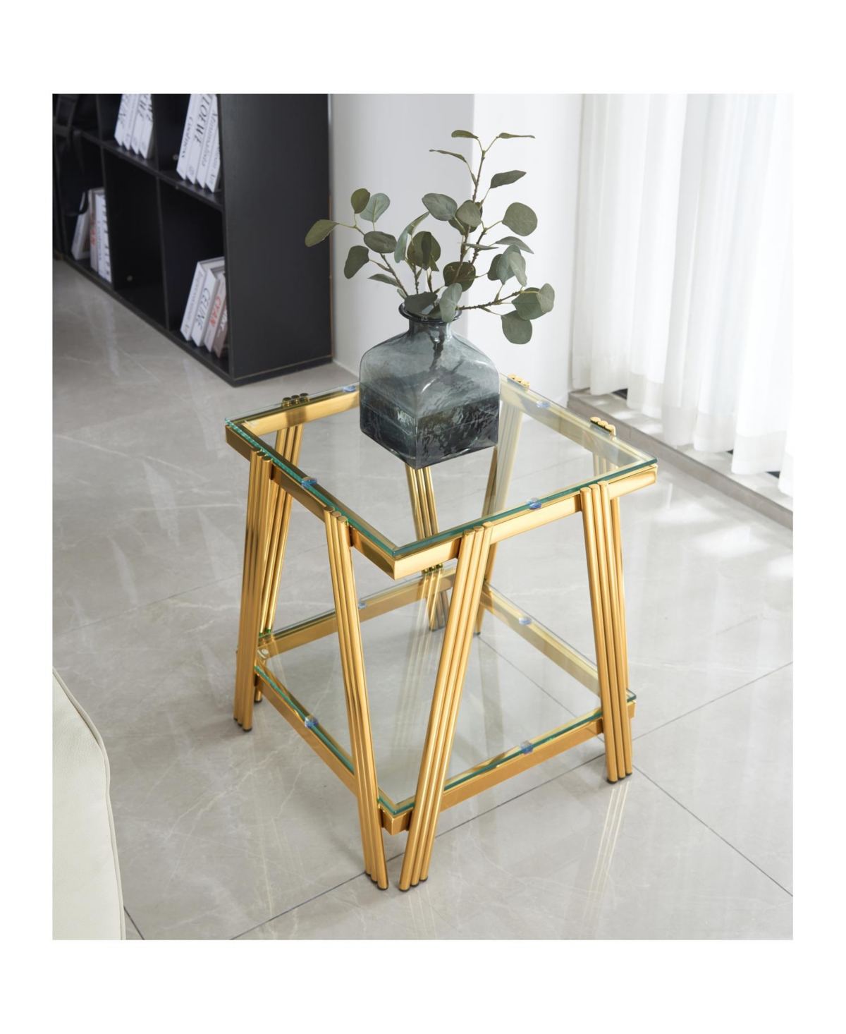 Click here for Streamdale 20" Square Gold End Table - Glass... prices