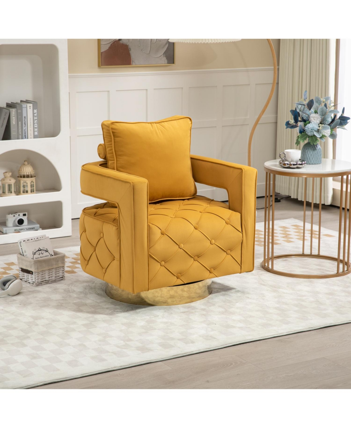 Click here for Modern Velvet Armchair with Pillow - Tufted Swivel... prices