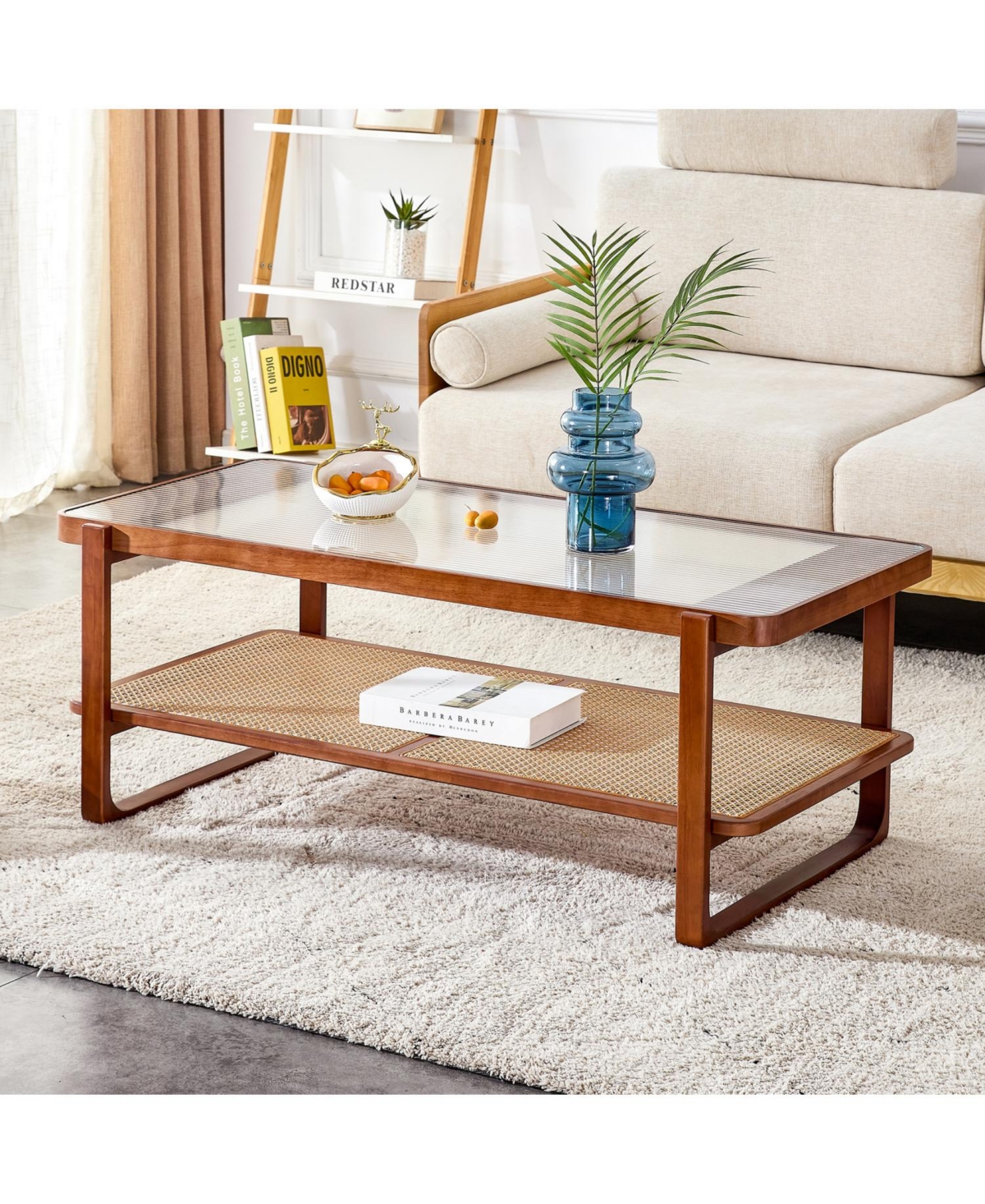 Click here for Streamdale Walnut Wood & Glass Tea Table with Ratt... prices