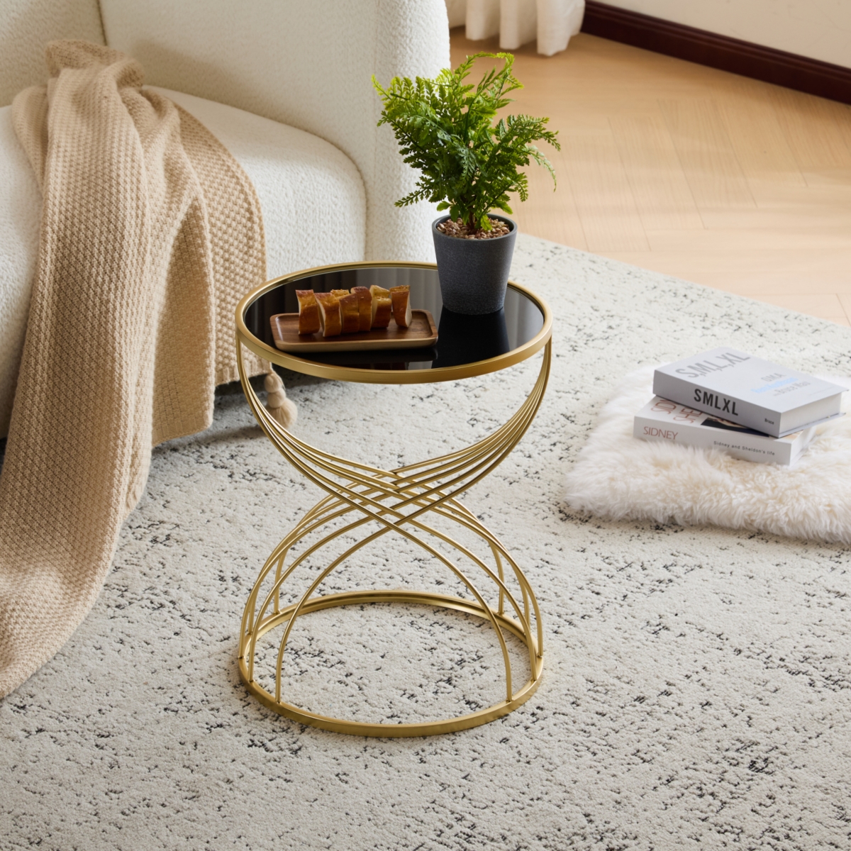 Click here for Modern Side Table [Golden Metal Frame+Black MIirro... prices