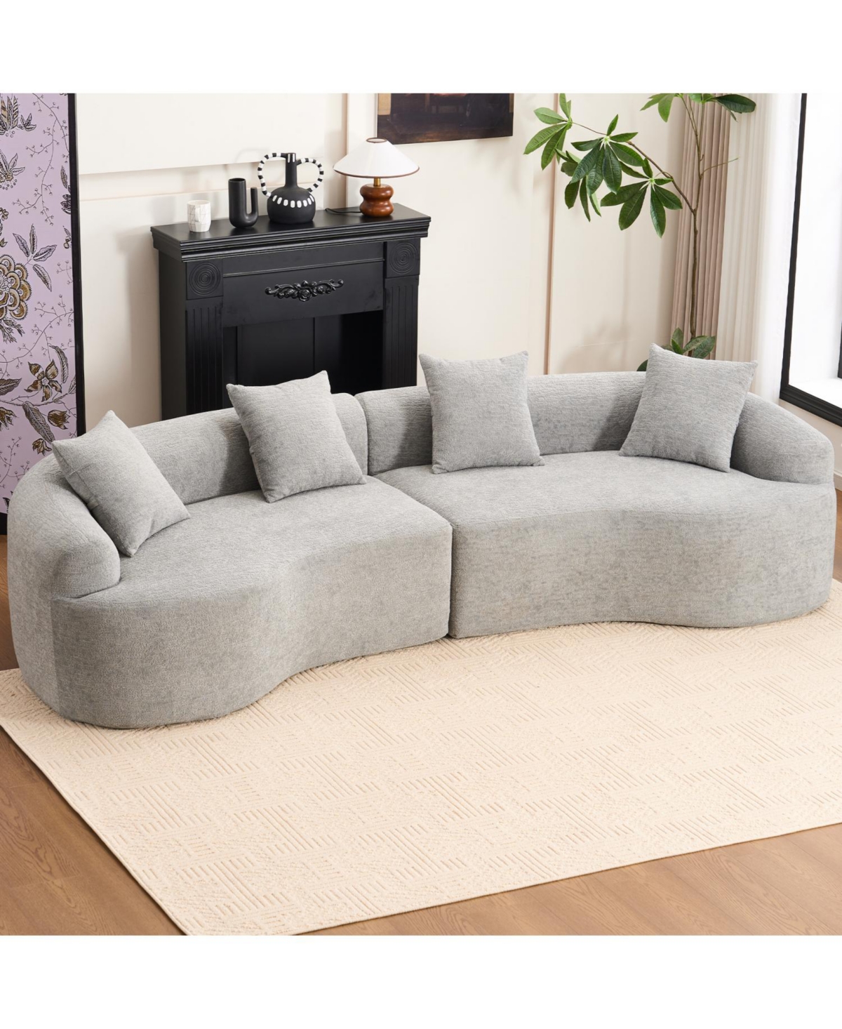 Click here for Streamdale 4-Seater Light Gray Sofa with Chenille... prices