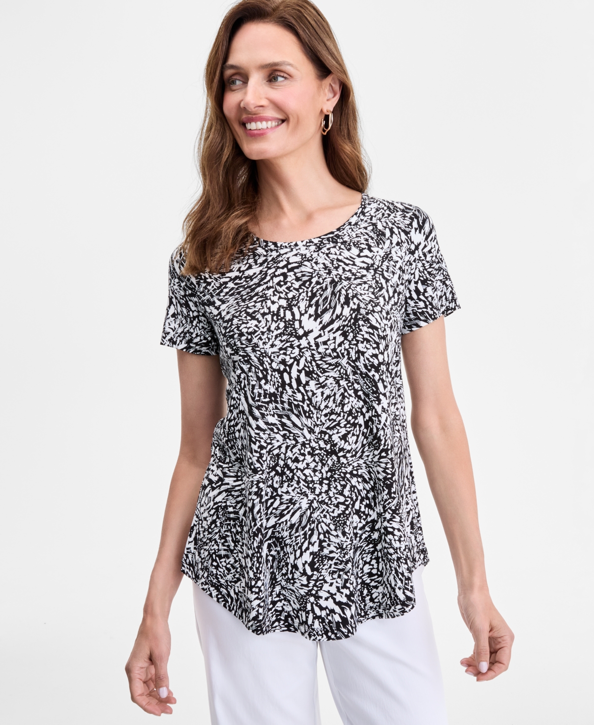 Click here for Jm Collection Womens Printed Scoop-Neck Short Slee... prices