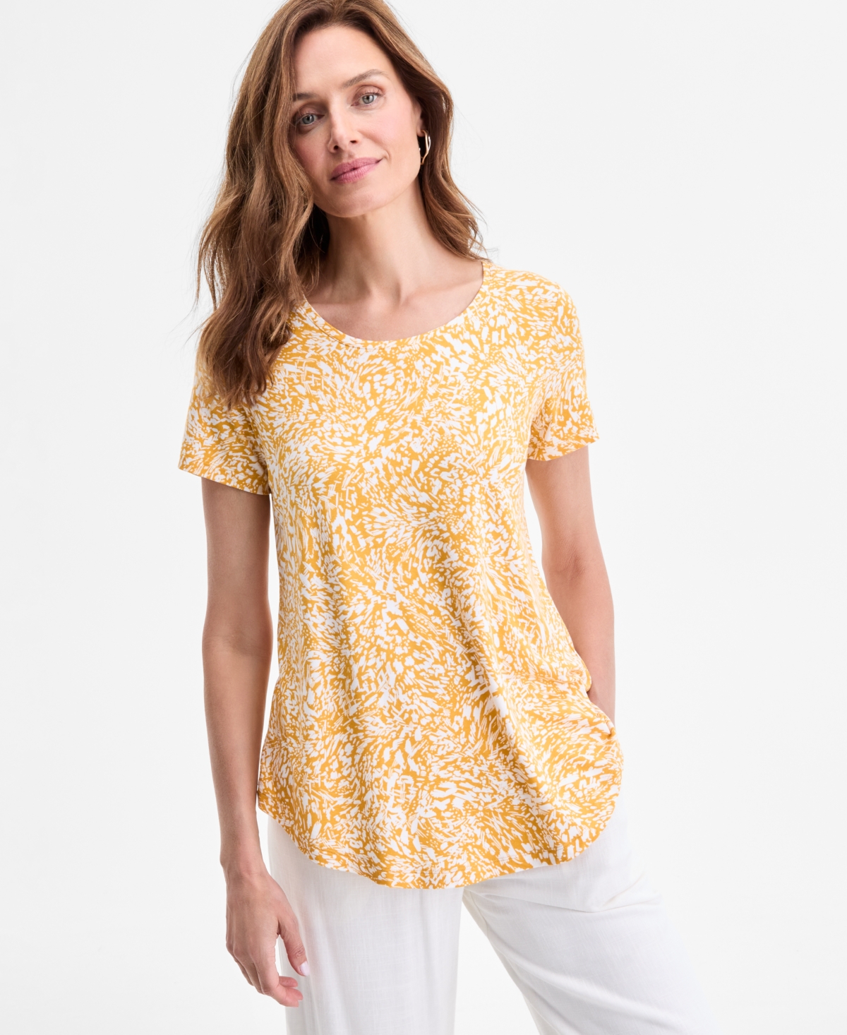 Click here for Jm Collection Womens Printed Scoop-Neck Short Slee... prices