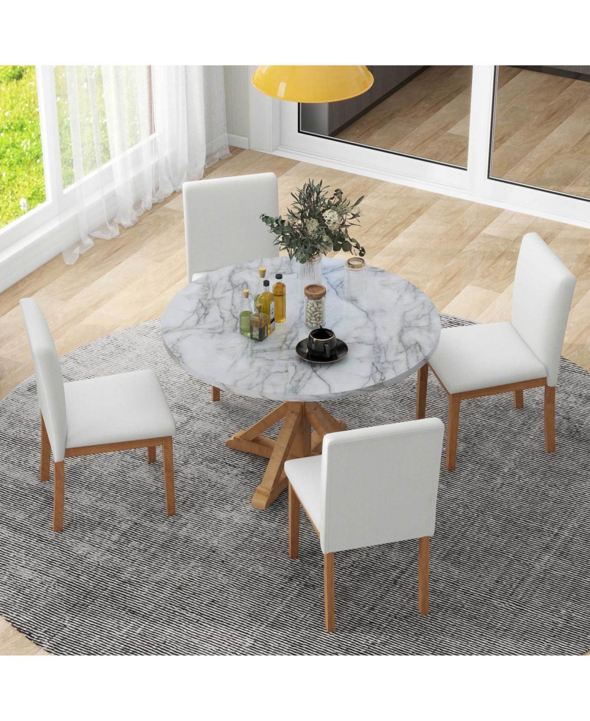 Click here for Modern Farmhouse 5-Piece Dining Set with Marble Ta... prices