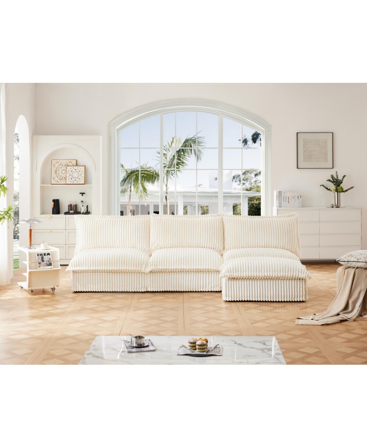 Click here for Cream Corduroy Modular Armless Sectional Sofa with... prices