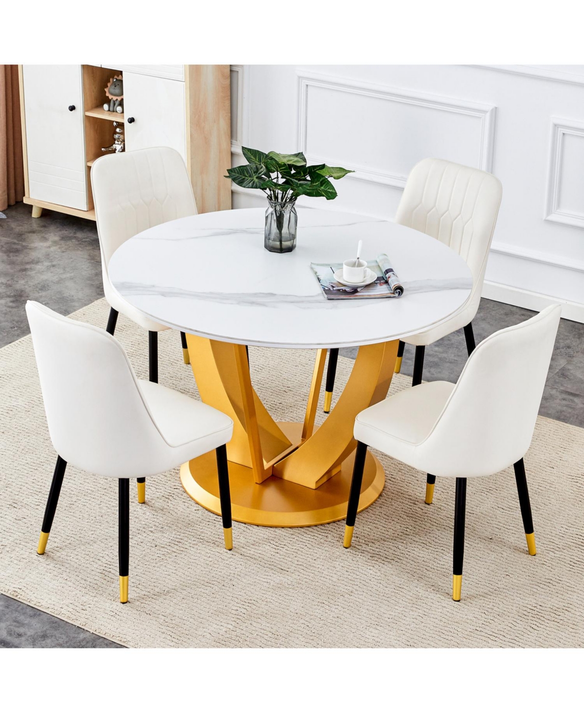 Click here for Snow Mountain White Round Dining Set - 47" wi... prices